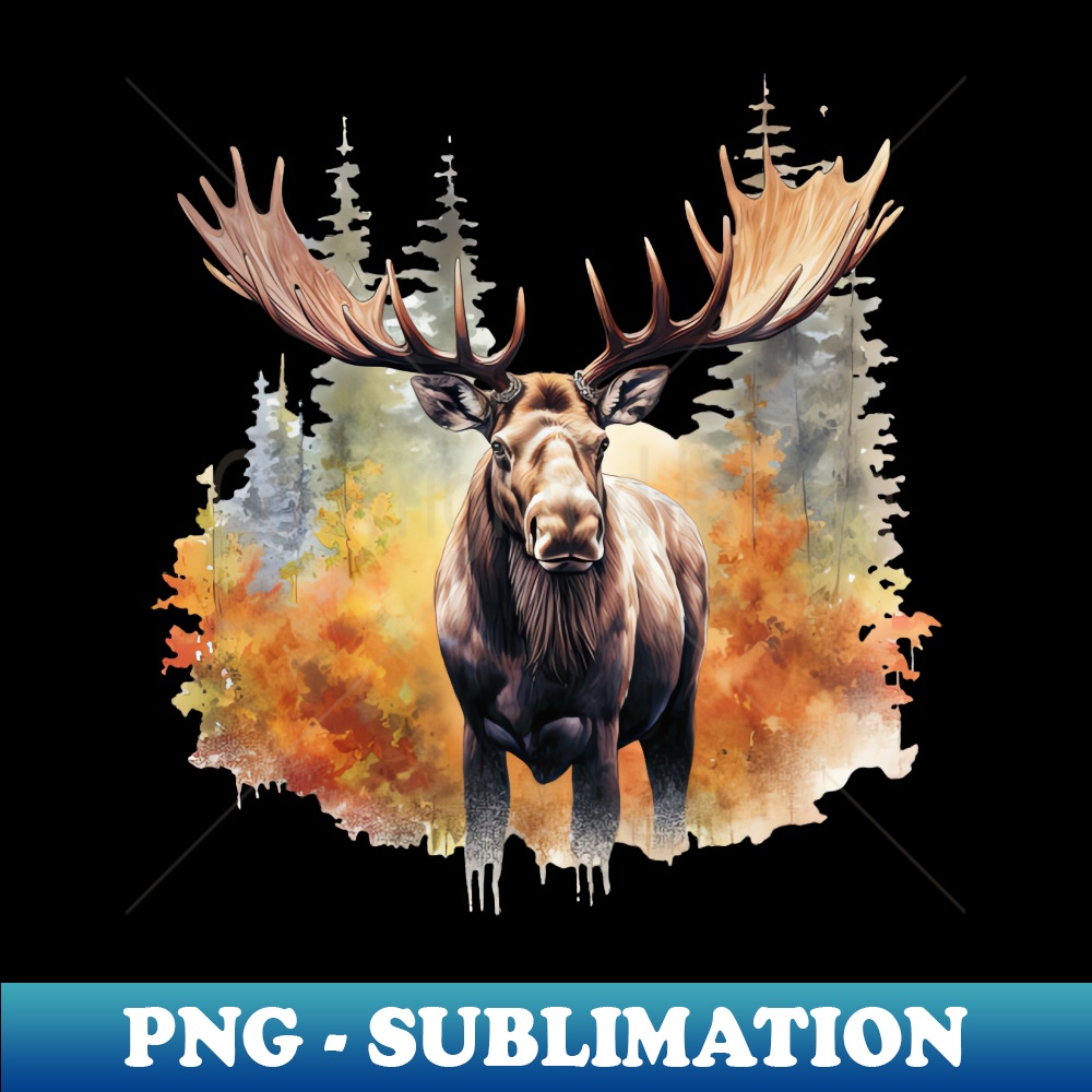 Moose Large Antler Fall Water Watercolor - Trendy Sublimatio | Inspire ...