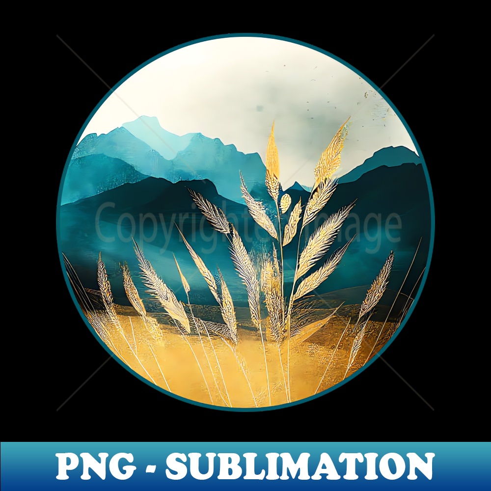 Rustic Golden Wheat Fields with Teal Blue Textured Mountains | Inspire ...