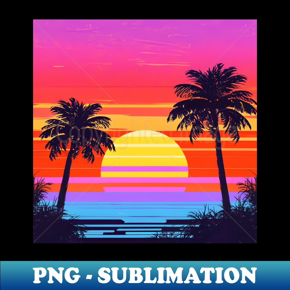 Retro Neon Sunset Behind Palm Trees - PNG Transparent Digita | Inspire ...