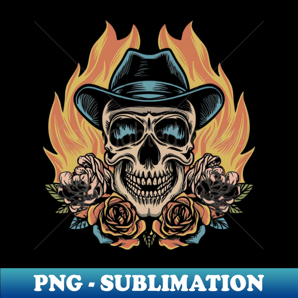 Flaming Cowboy Skull Tattoo - Signature Sublimation PNG File | Inspire ...