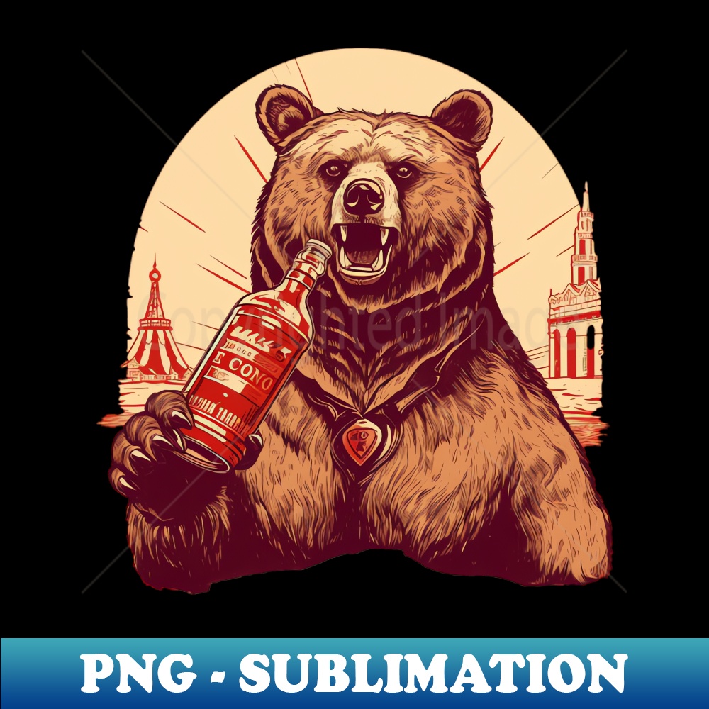 Bear Drinking Vodka Soviet Style - Retro PNG Sublimation Dig | Inspire Uplift