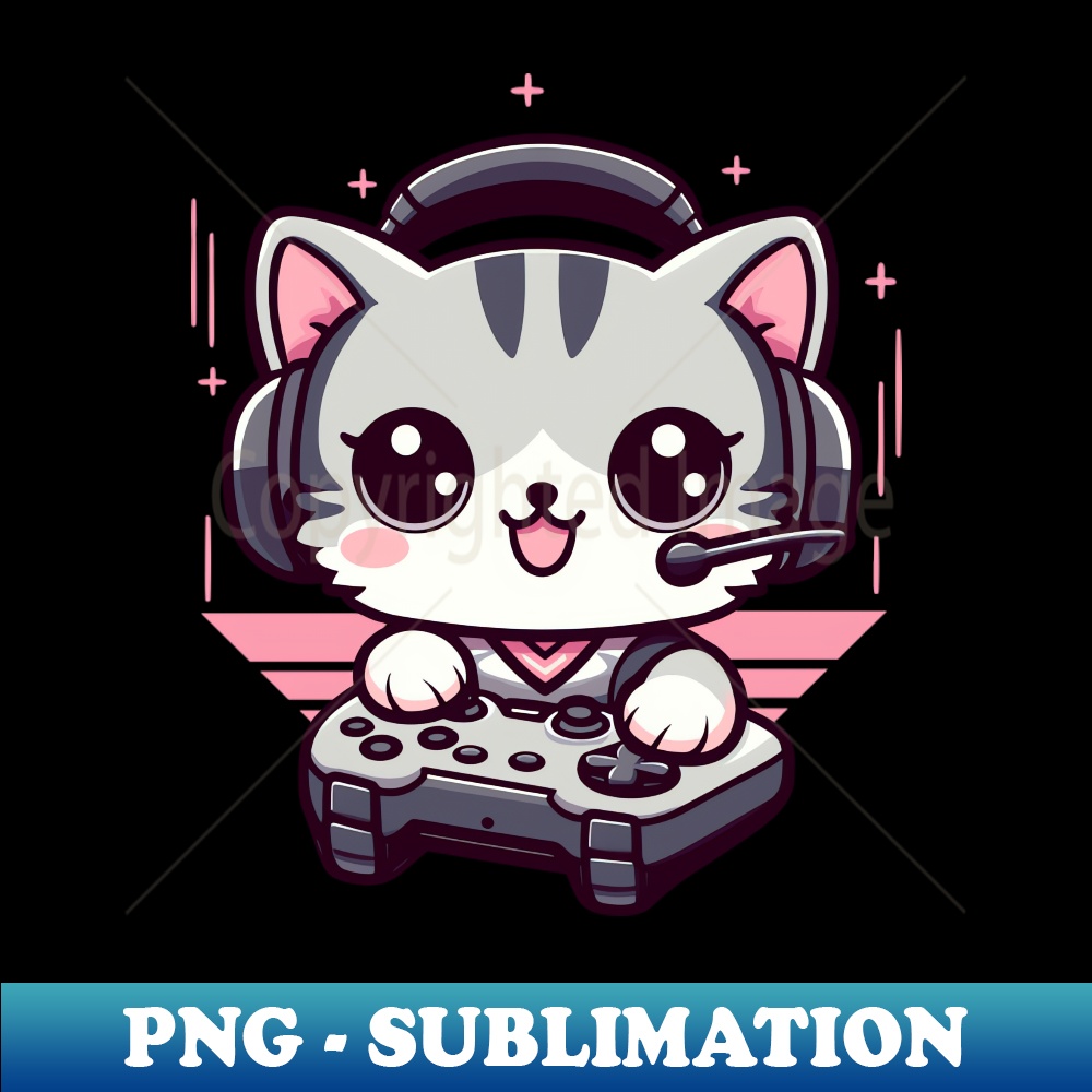 Gamer Kitty Kawaii Cat Playing Video Games - Decorative Subl | Inspire ...