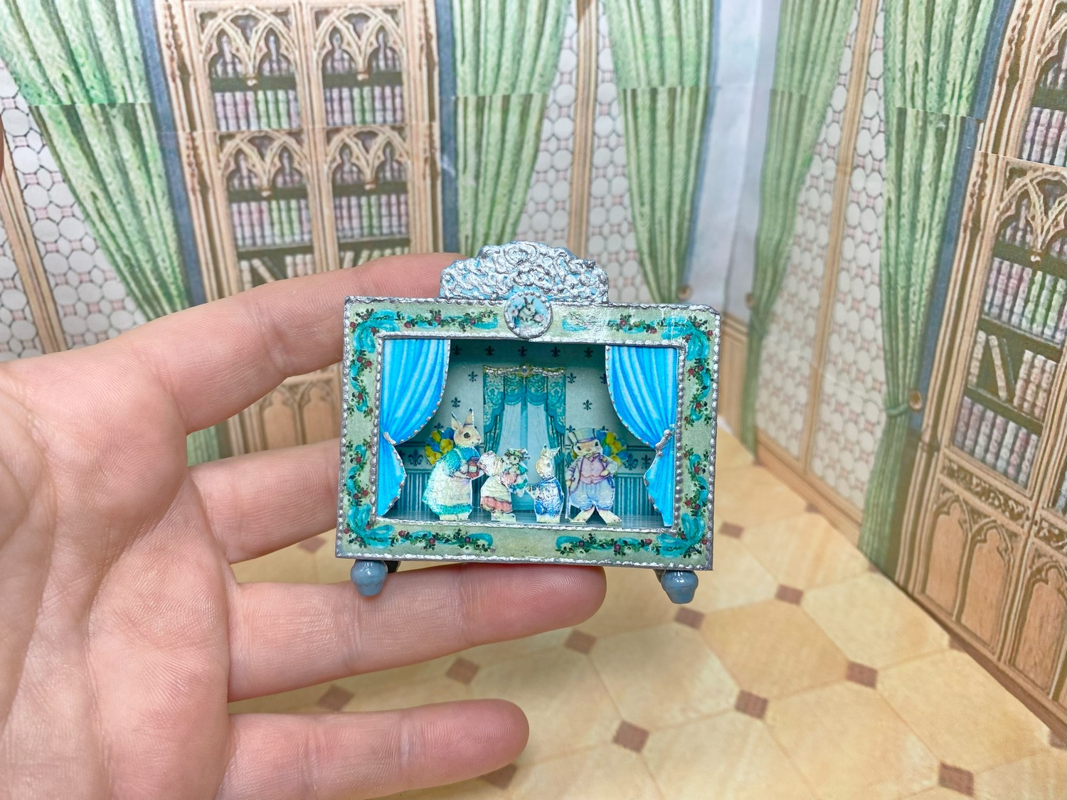 Puppet theater with bunnies. Dollhouse miniature. 1:12. | Inspire Uplift