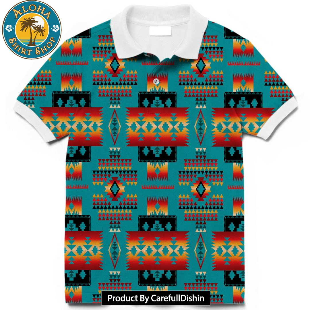 Blue Native Tribes Pattern Native American Polo T-Shirt 3D | Inspire Uplift