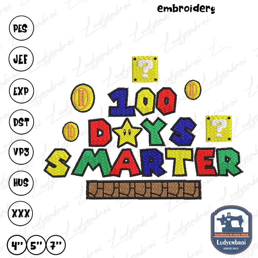 100 Days Smarter Cartoon Character Embroidery Design, School - Inspire ...