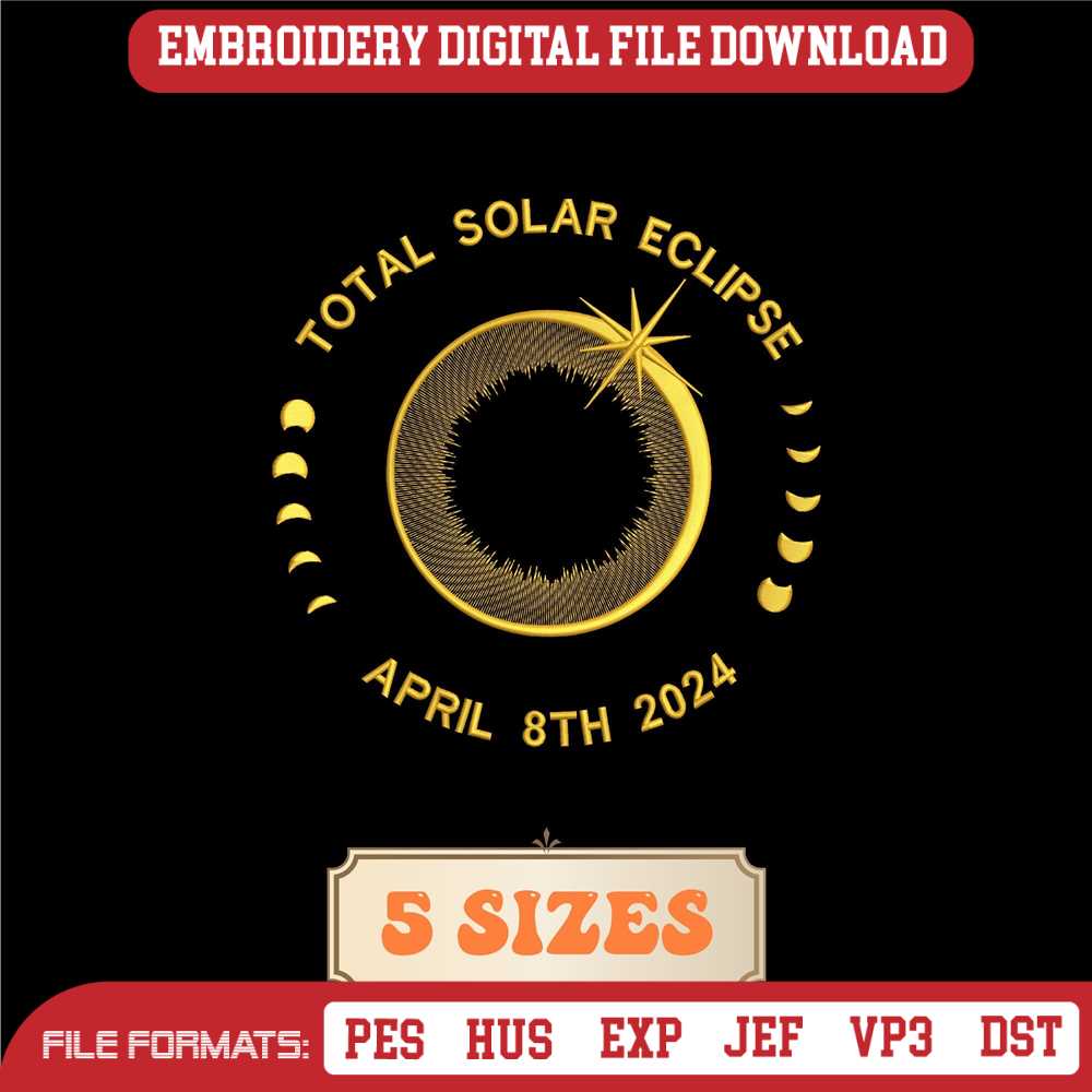 Total Solar Eclipse Embroidery Design 5 Sizes, Solar Eclipse | Inspire ...