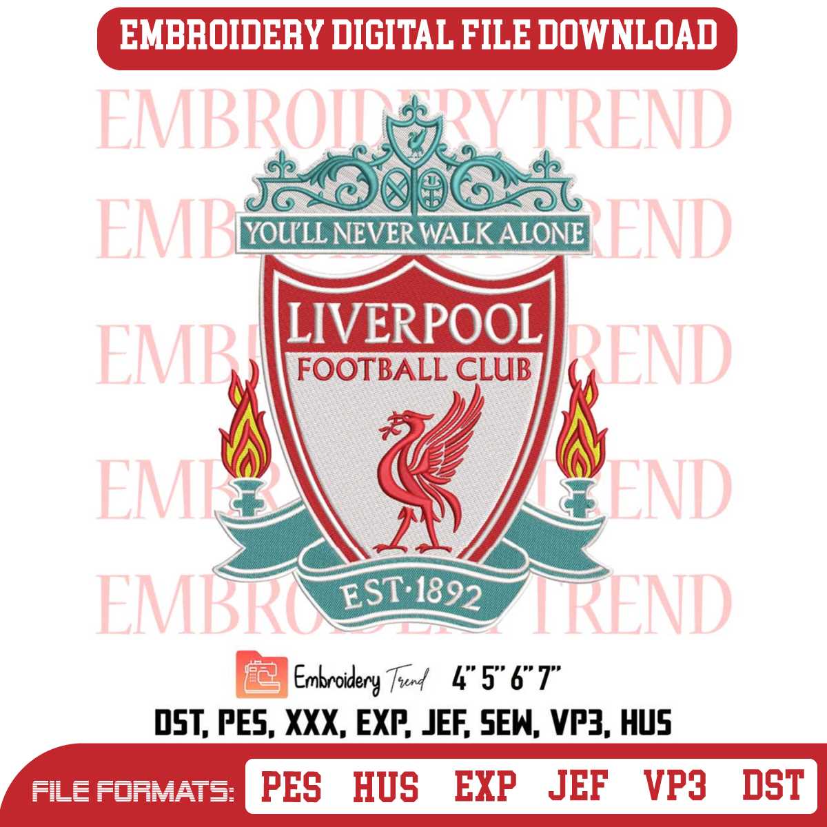 Liverpool Football Club Logo Embroidery, Football Embroidery | Inspire ...