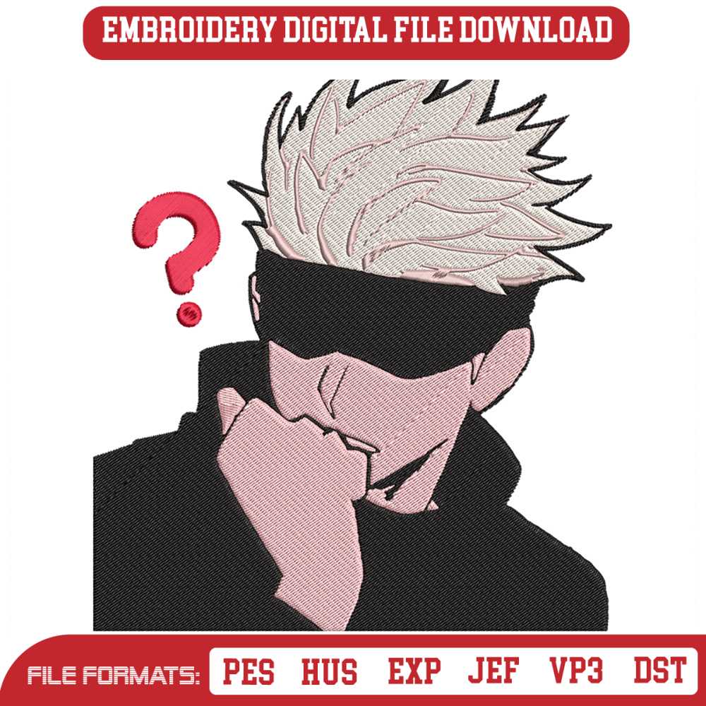 Satoru Gojo Question Embroidery Designs File, Jujutsu Kaisen | Inspire ...