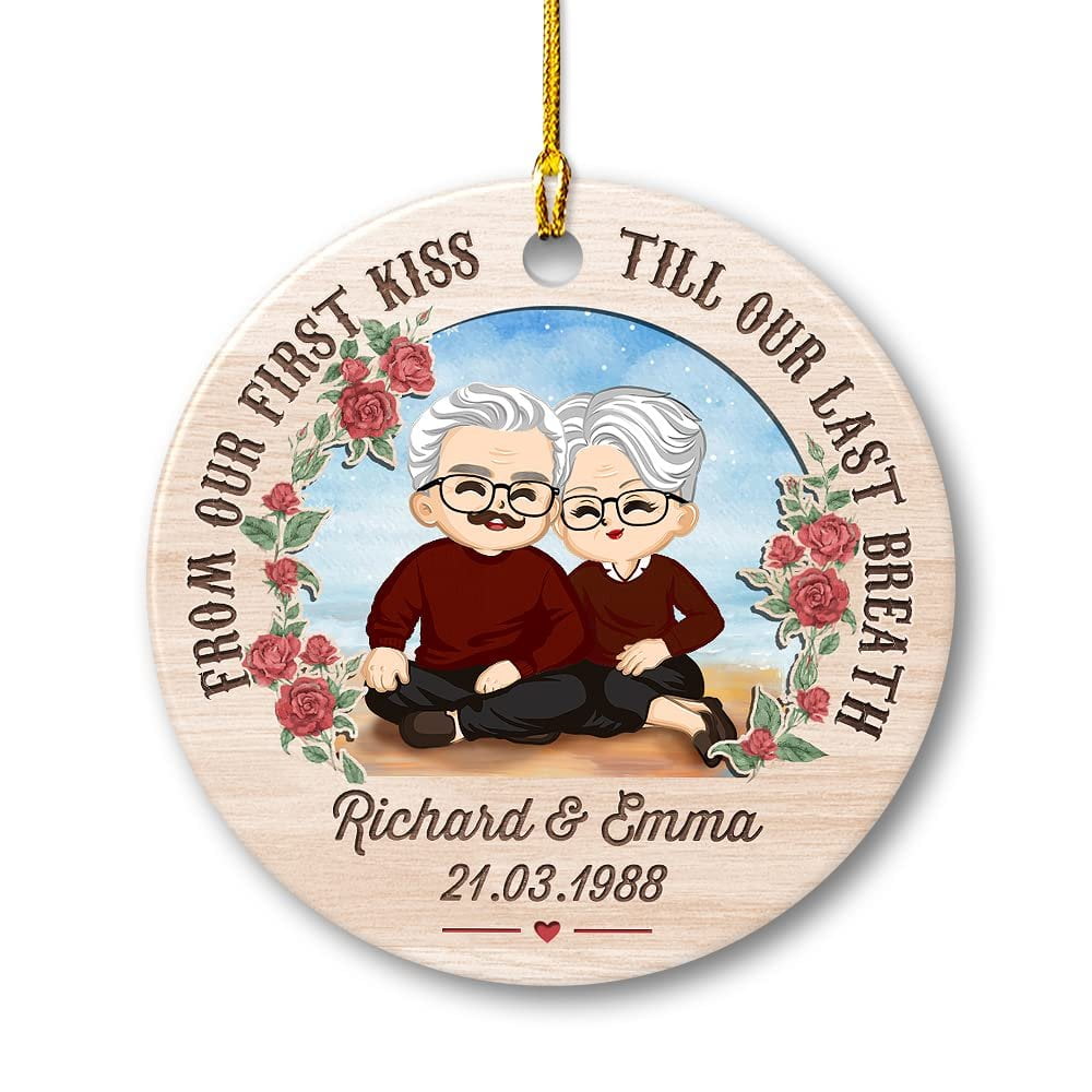 Personalized Old Couple Ornament First Kiss Till Last Breath | Inspire ...