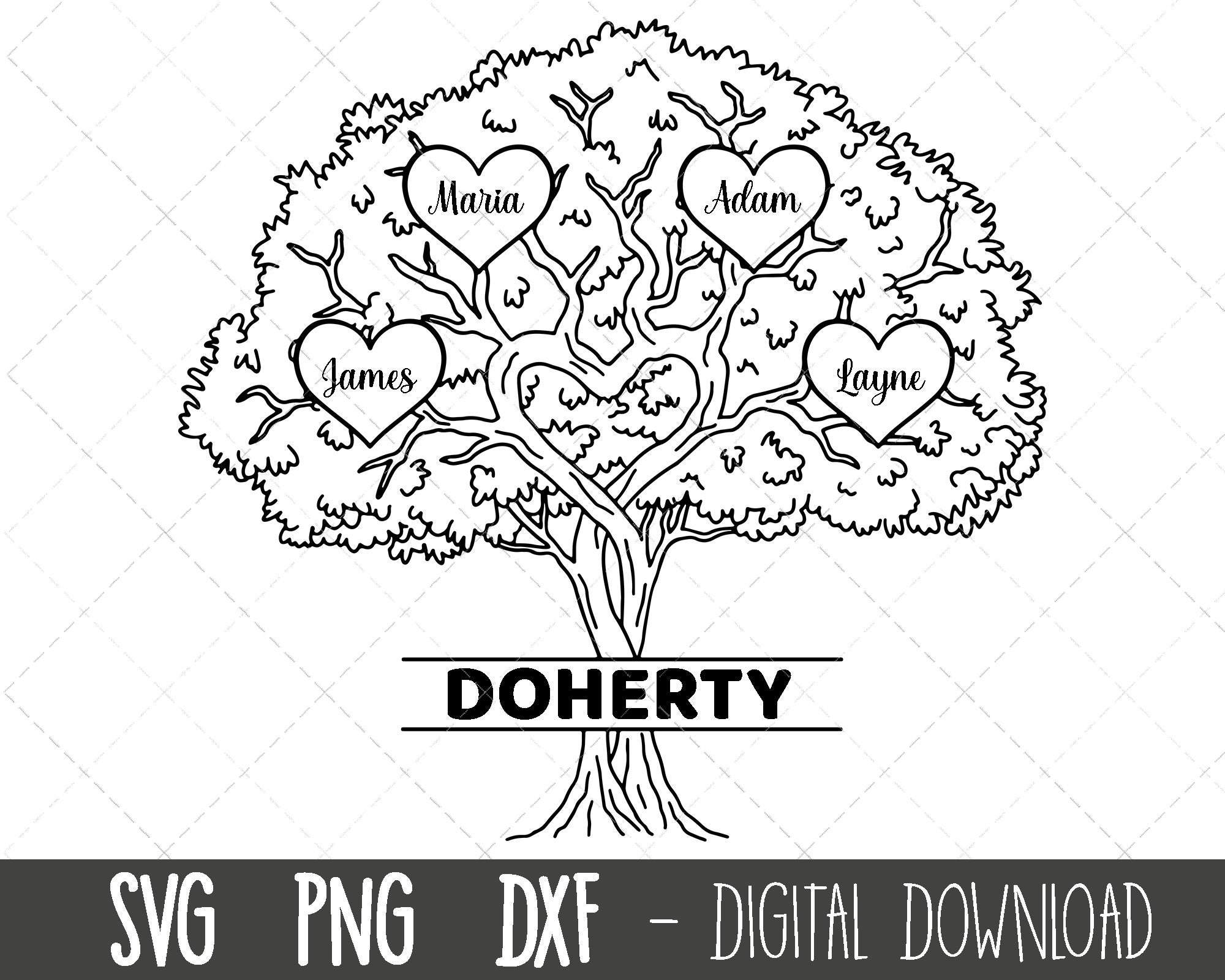 Family tree SVG, Family split name frame svg, family clipart | Inspire ...