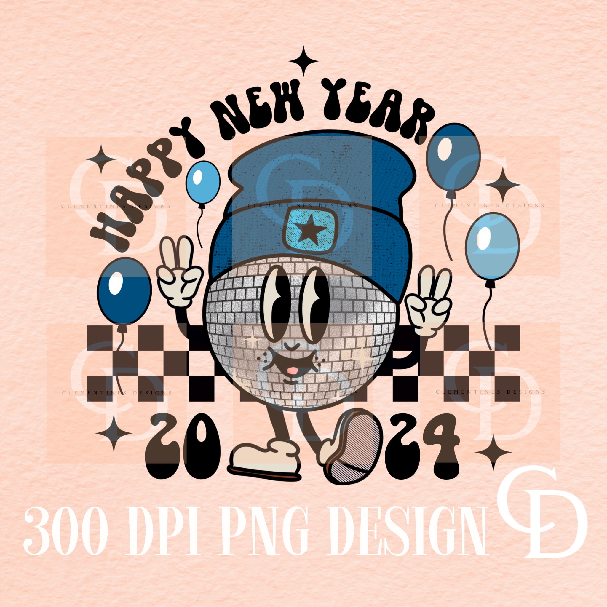 Retro Happy New Year 2024 PNG png,Retro Disco ball Png,2024 - Inspire ...
