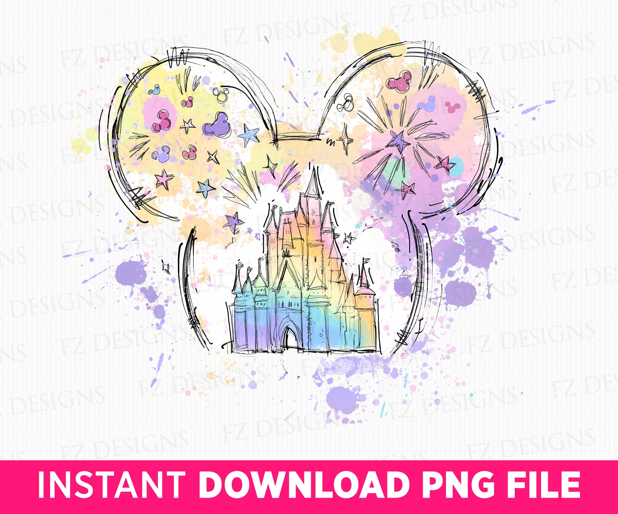 Watercolor Castle Clipart Png, Mouse Ear Castle Png, Retro C - Inspire ...