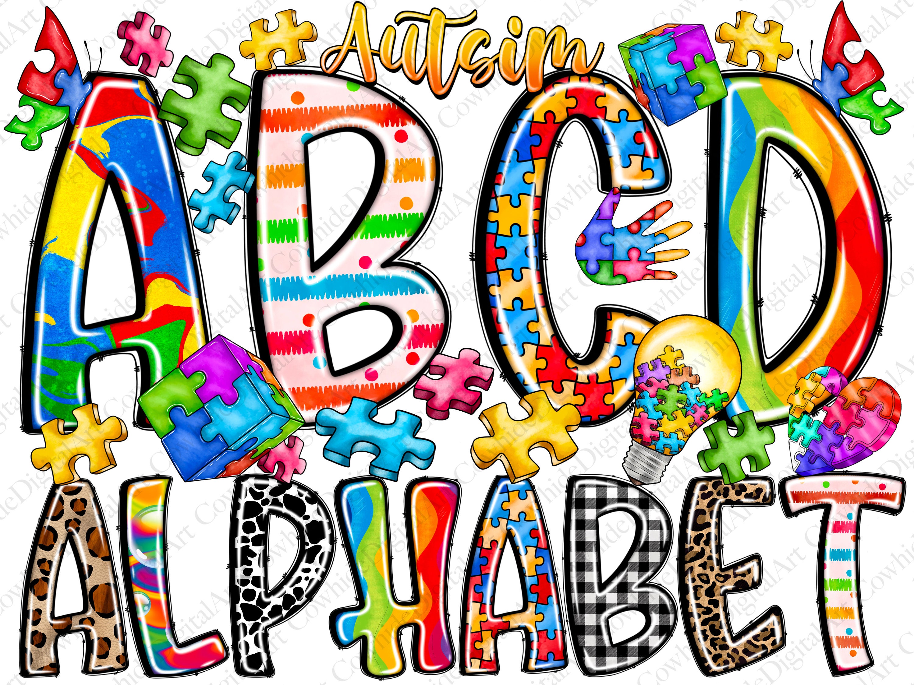 Autism Doodle Alphabet Bundle Png, Autism Alphabet PNG,Font - Inspire ...