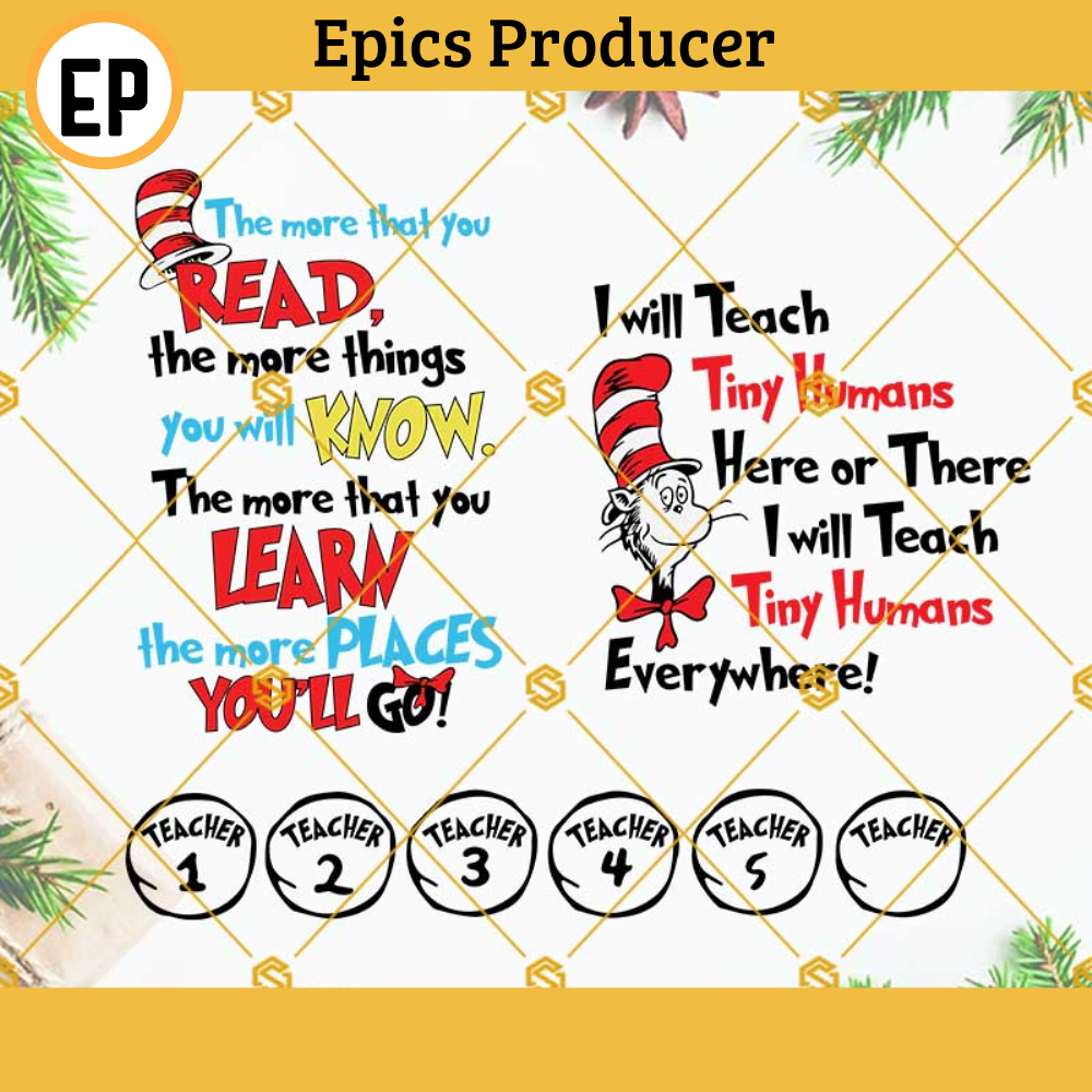 Teacher Dr Seuss Quotes Svg Bundle, Read Svg, Cat In The Hat - Inspire ...