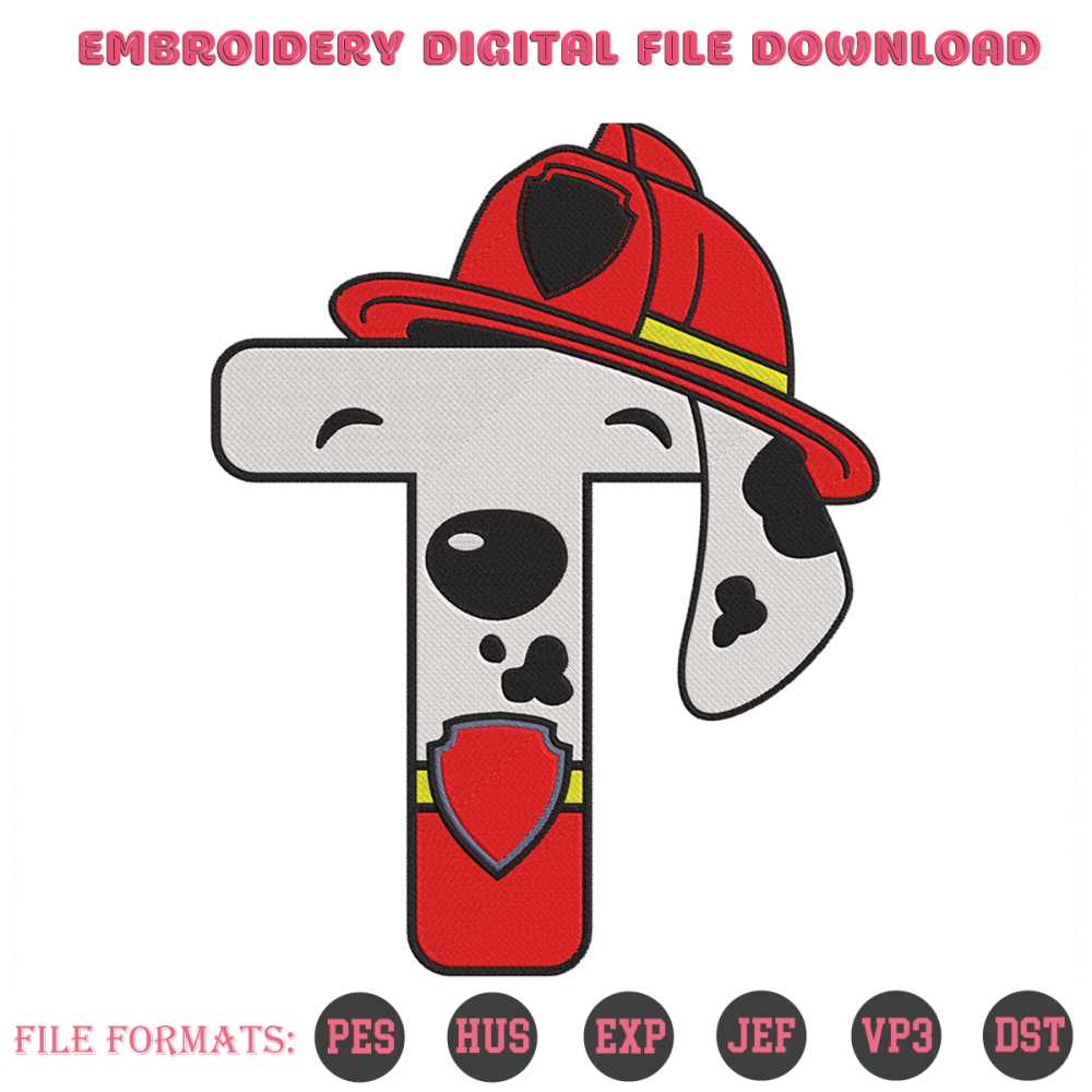 Marshall Letter T Embroidery Designs File, Cartoon Machine - Inspire Uplift