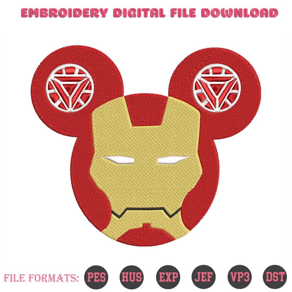 Iron Man Mouse Head Embroidery Designs File | Inspire Uplift