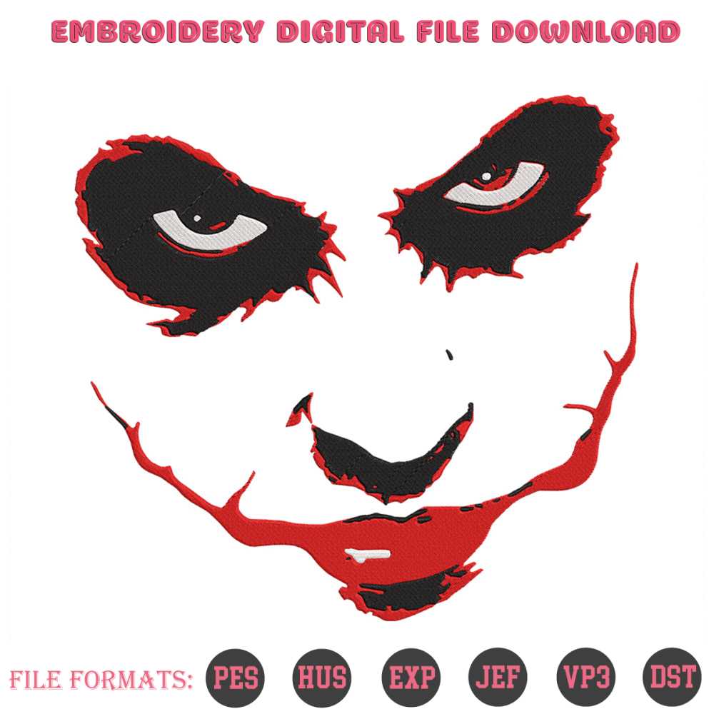 Joker Face Embroidery Designs File, Joker Machine Embroidery | Inspire ...
