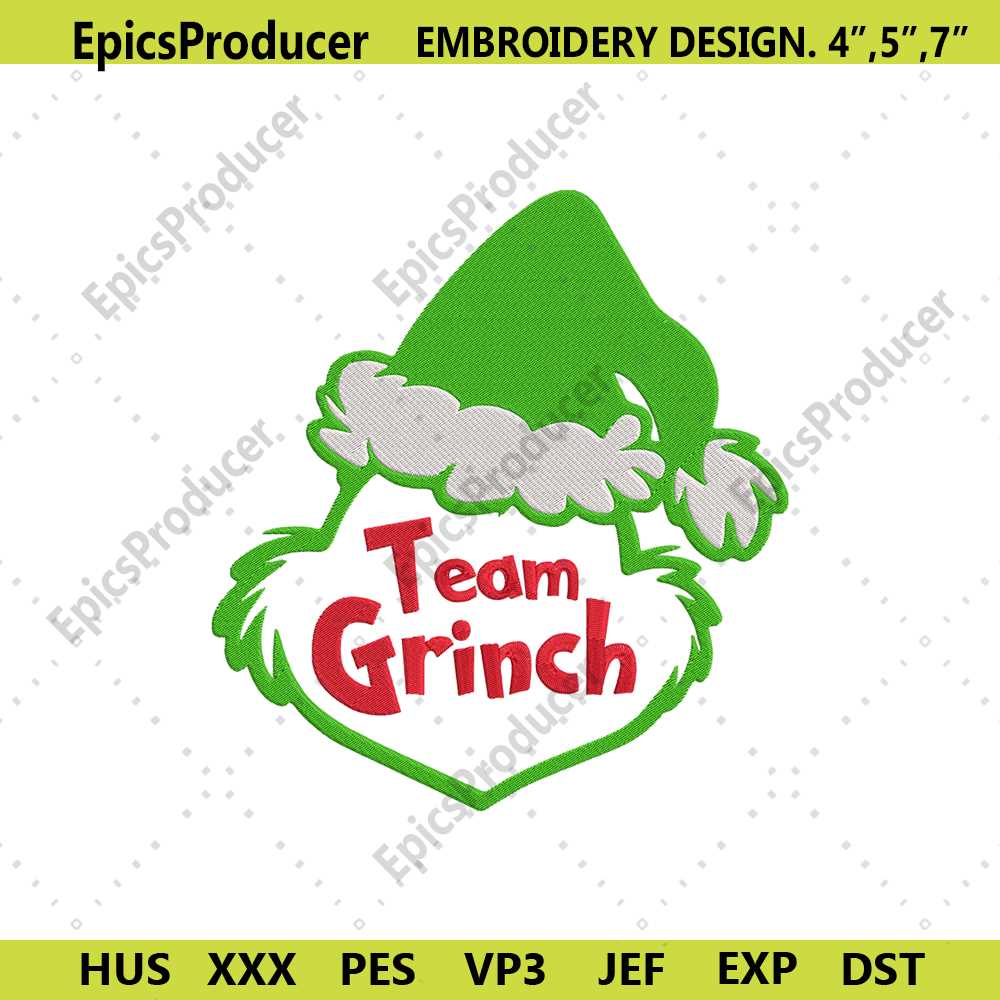 Team Grinch Embroidery Designs Files, Grinch Face Machine Em | Inspire ...