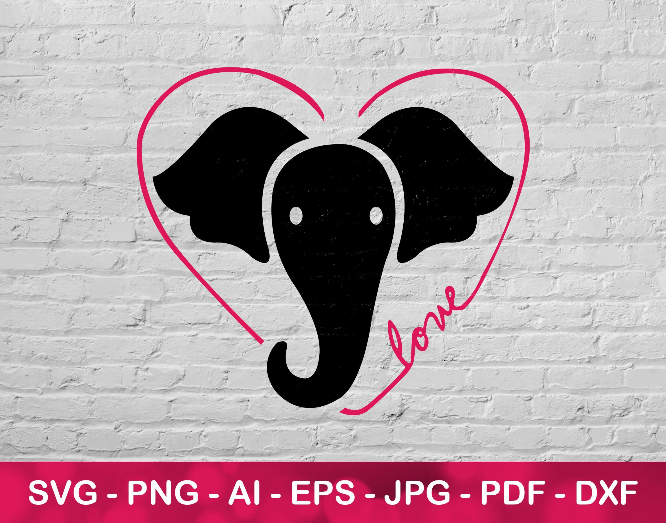 Love Elephant Svg File for Cricut, Elephant Head Silhouette | Inspire ...