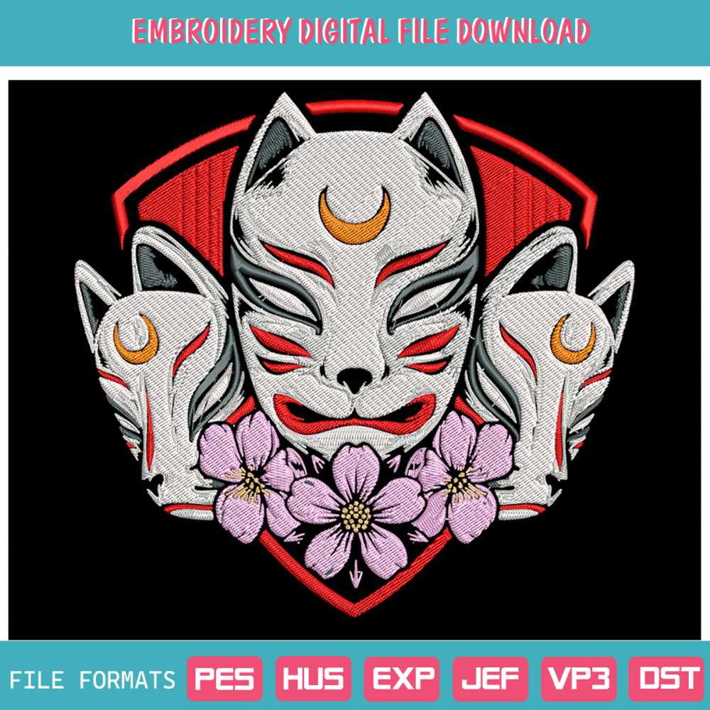 Kitsune Mask Embroidery Designs File, Kukan Kitsune Machine | Inspire ...