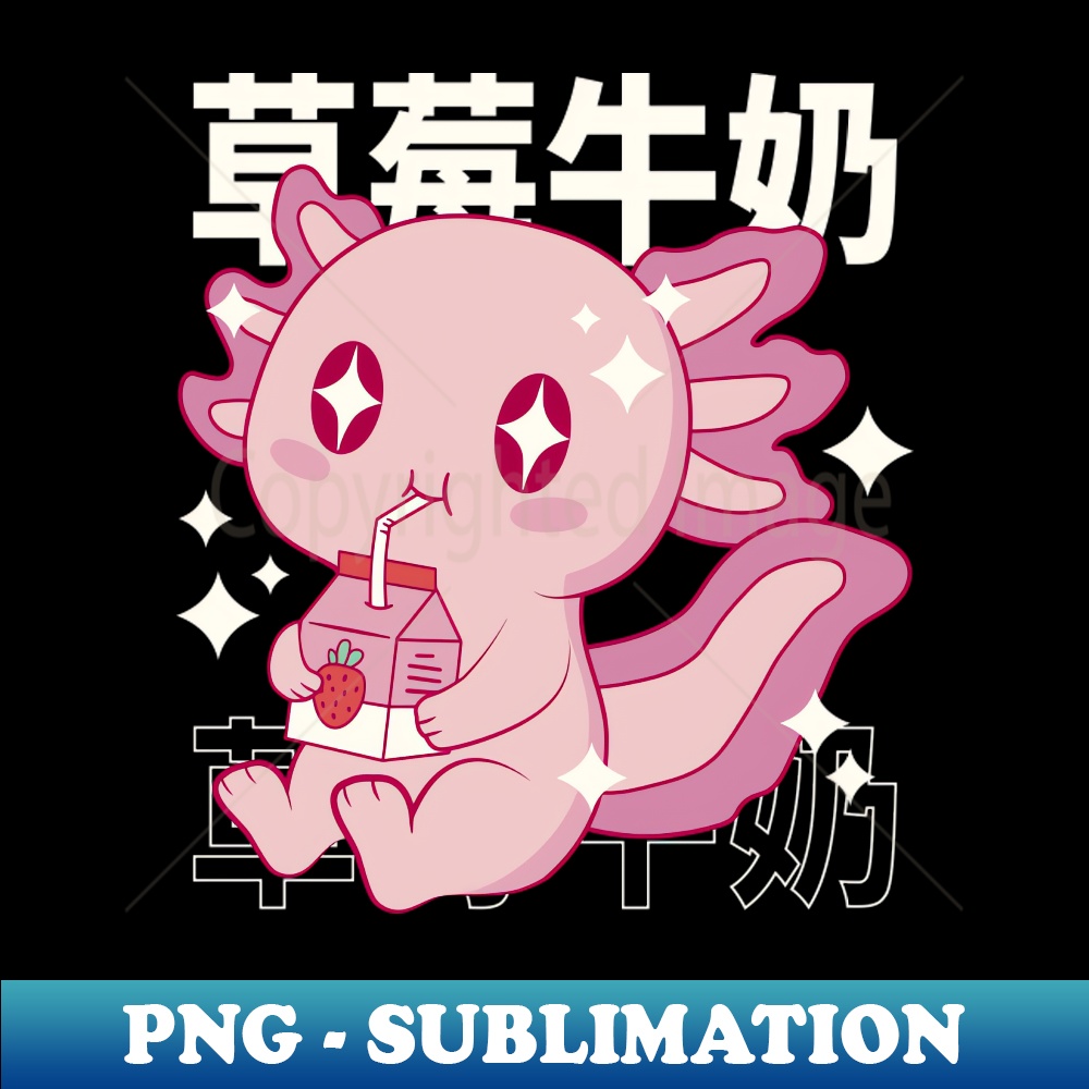Cute Axolotl Drinking Strawberry Milk Kawaii Salamander - Ex | Inspire ...