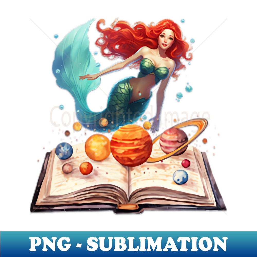 Mermaid reading book on magical planets - PNG Transparent Di | Inspire ...
