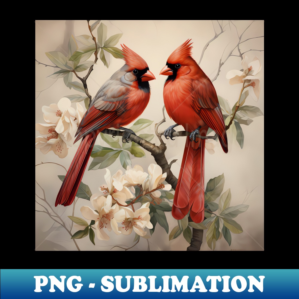 Pair of Cardinal birds with flowers - Premium Sublimation Di | Inspire ...