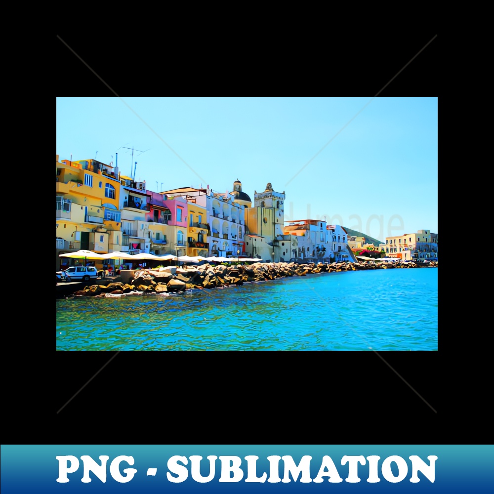 Colored buildings in Ischia - Exclusive PNG Sublimation Down | Inspire ...