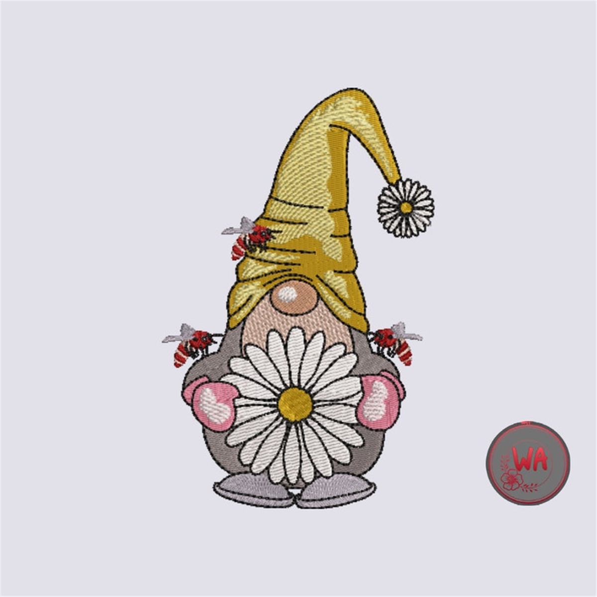 Daisy Gnome Embroidery Design, Spring Gnome Embroidery Files | Inspire ...