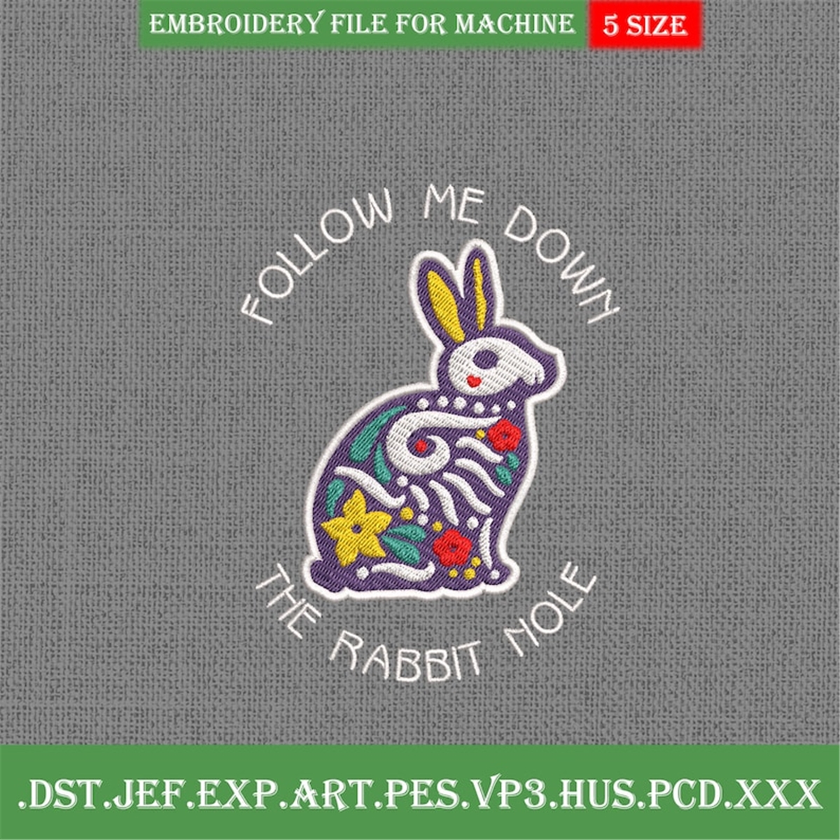 Follow Me Down The Rabbit Hole Embroidery Design, Bunny Sant - Inspire ...