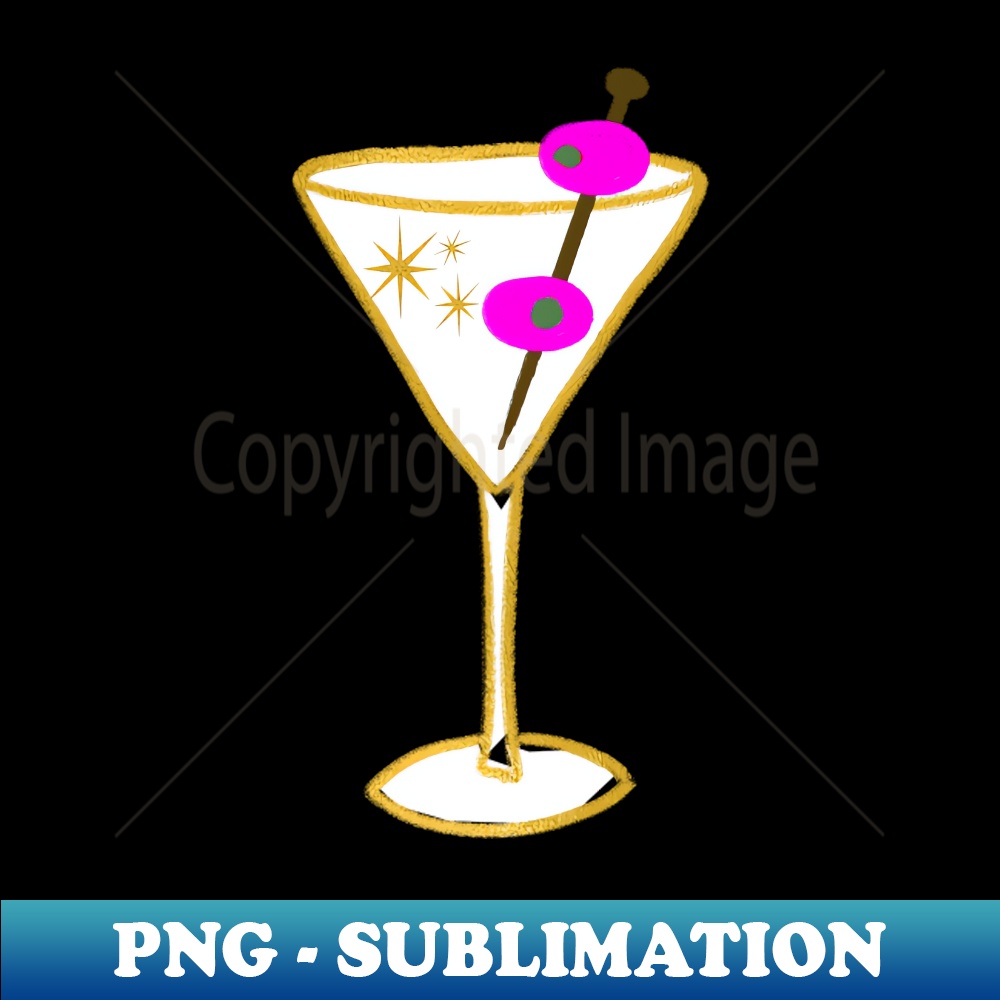 Glam Retro Faux Gold Martini Cocktail Drink Glass With two P | Inspire ...