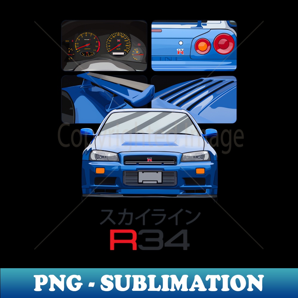 Skyline GTR R34 Blue Drawing Vector - Trendy Sublimation Dig | Inspire ...