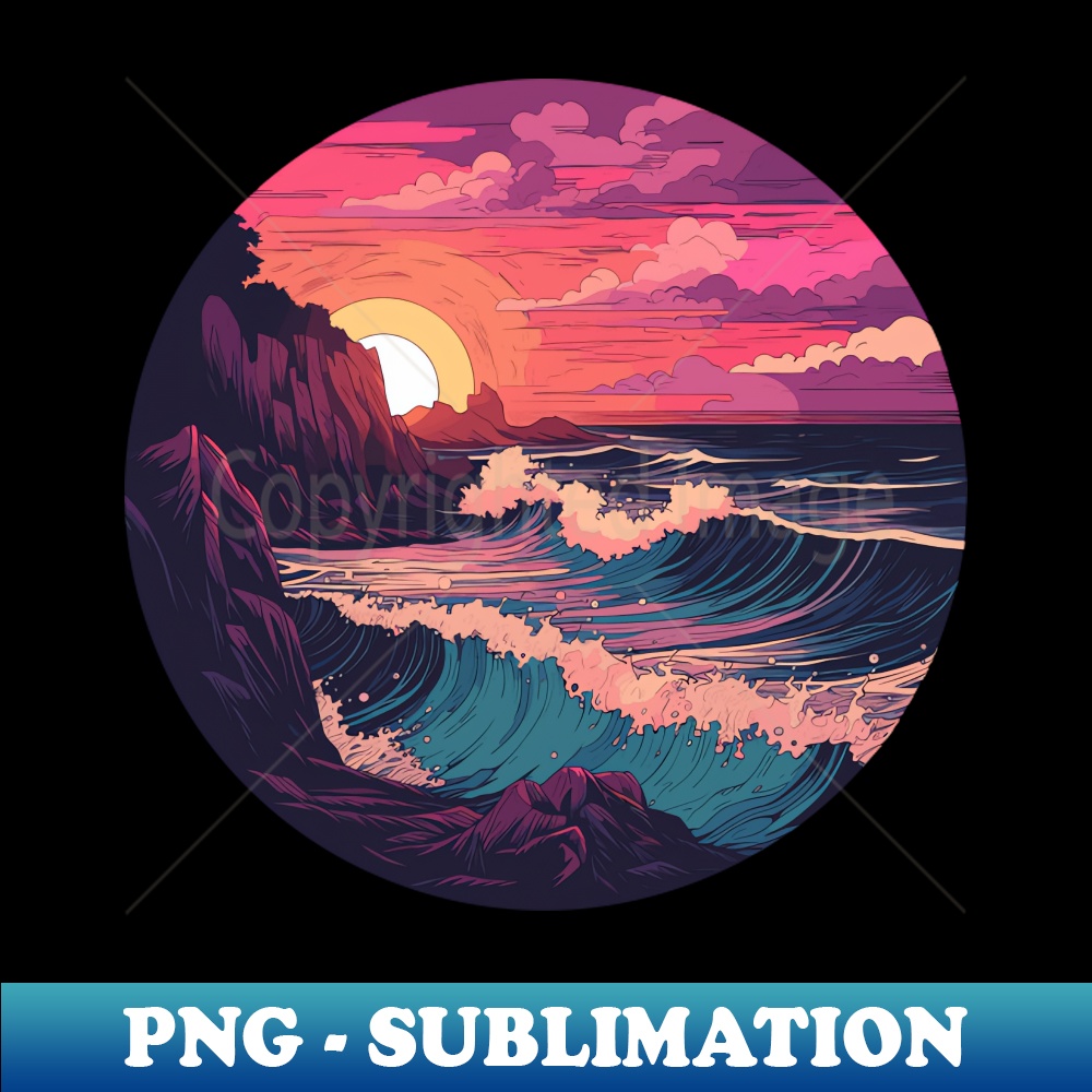 Vapor Wave Cliffside Sunset - PNG Transparent Sublimation Fi | Inspire Uplift