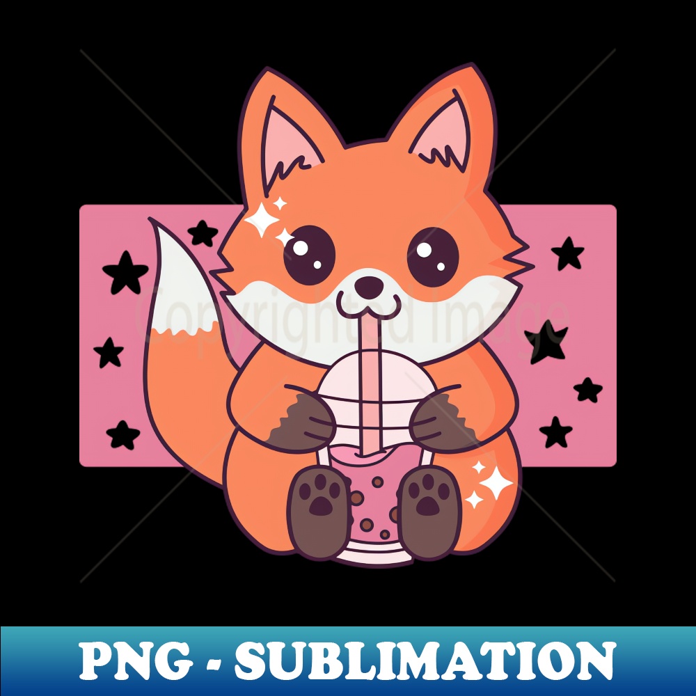 Baby Fox Drinking Boba Tea Cute Kawaii Fox Lover - Vintage S | Inspire ...