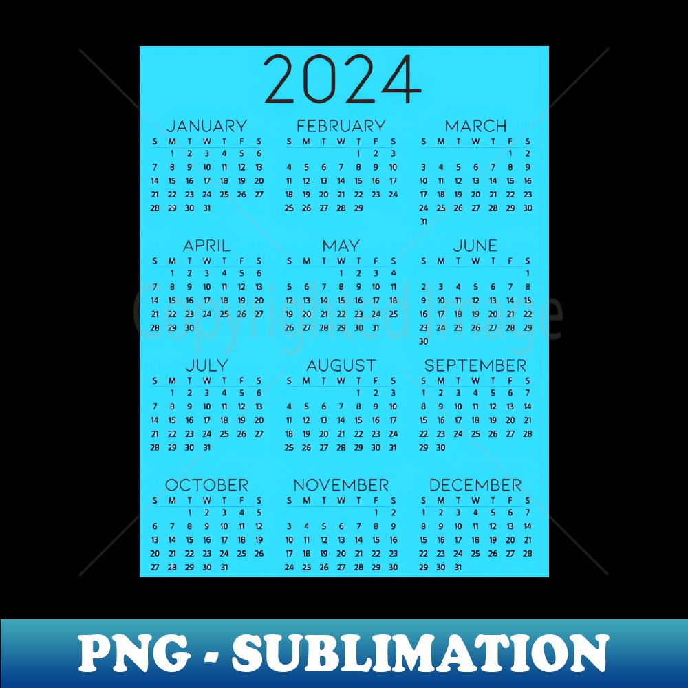 Blue 2024 Calendar - High-Resolution PNG Sublimation File - | Inspire ...