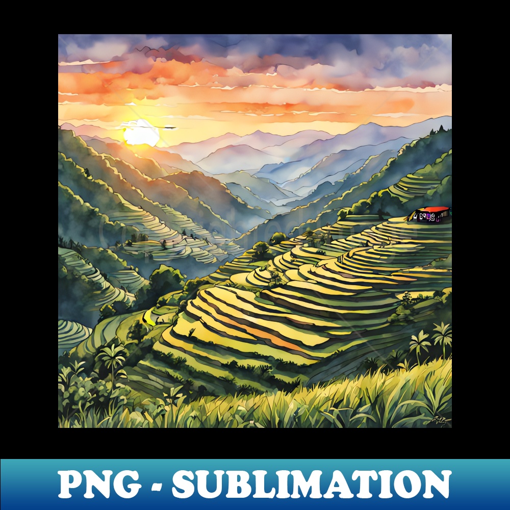 Philippines Sunset Banaue Rice Terraces Watercolor Beauty - | Inspire ...
