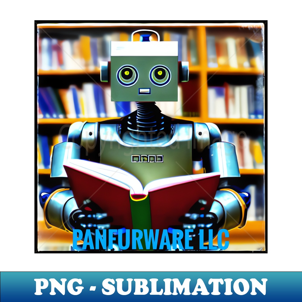 AI Robot Reading Books - Sublimation-Ready PNG File - Boost | Inspire Uplift
