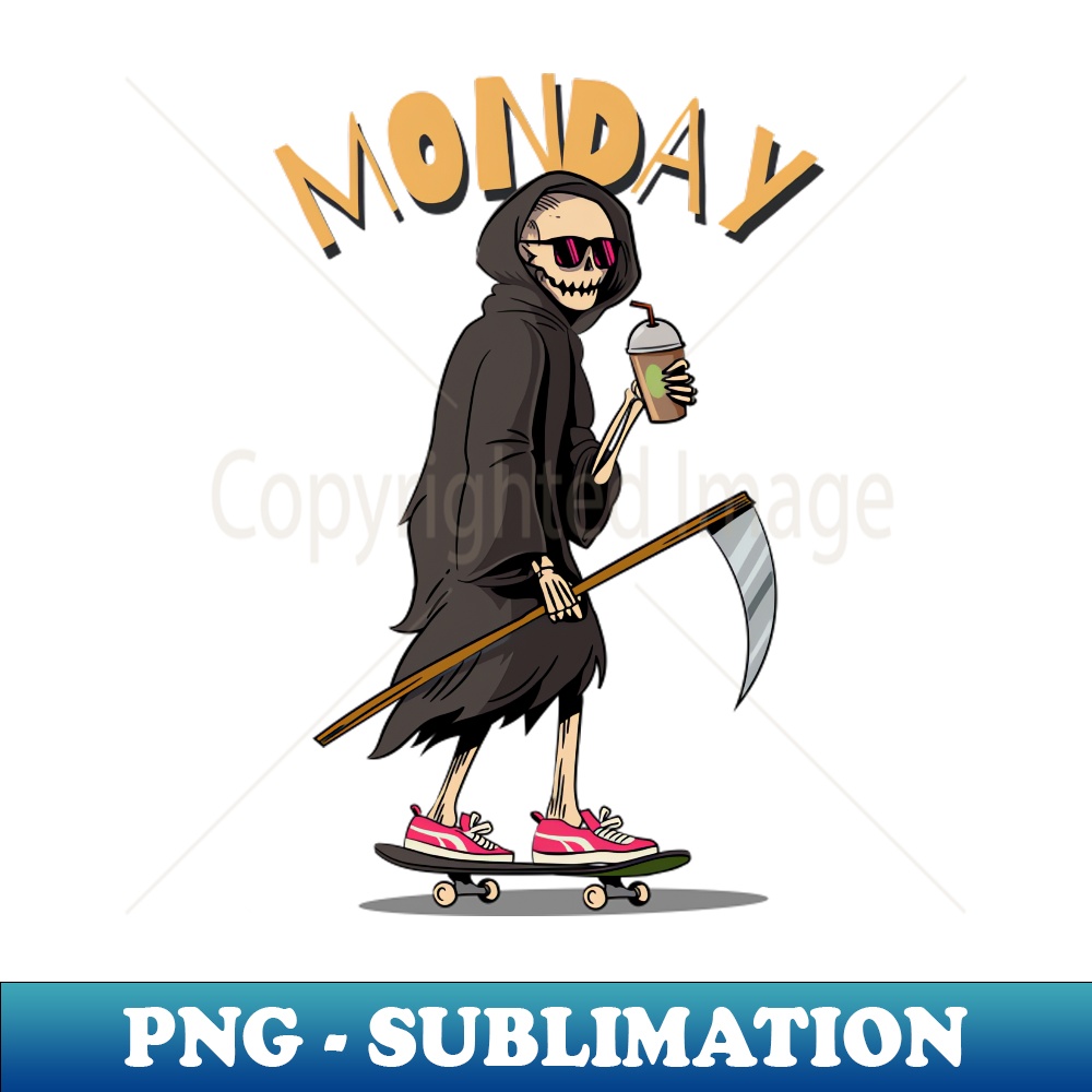 monday vibe skeleton drinking coffee - Special Edition Subli | Inspire ...
