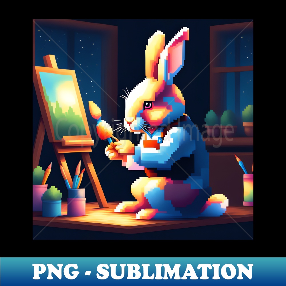 Pixel art painter bunny - PNG Sublimation Digital Download - | Inspire Uplift