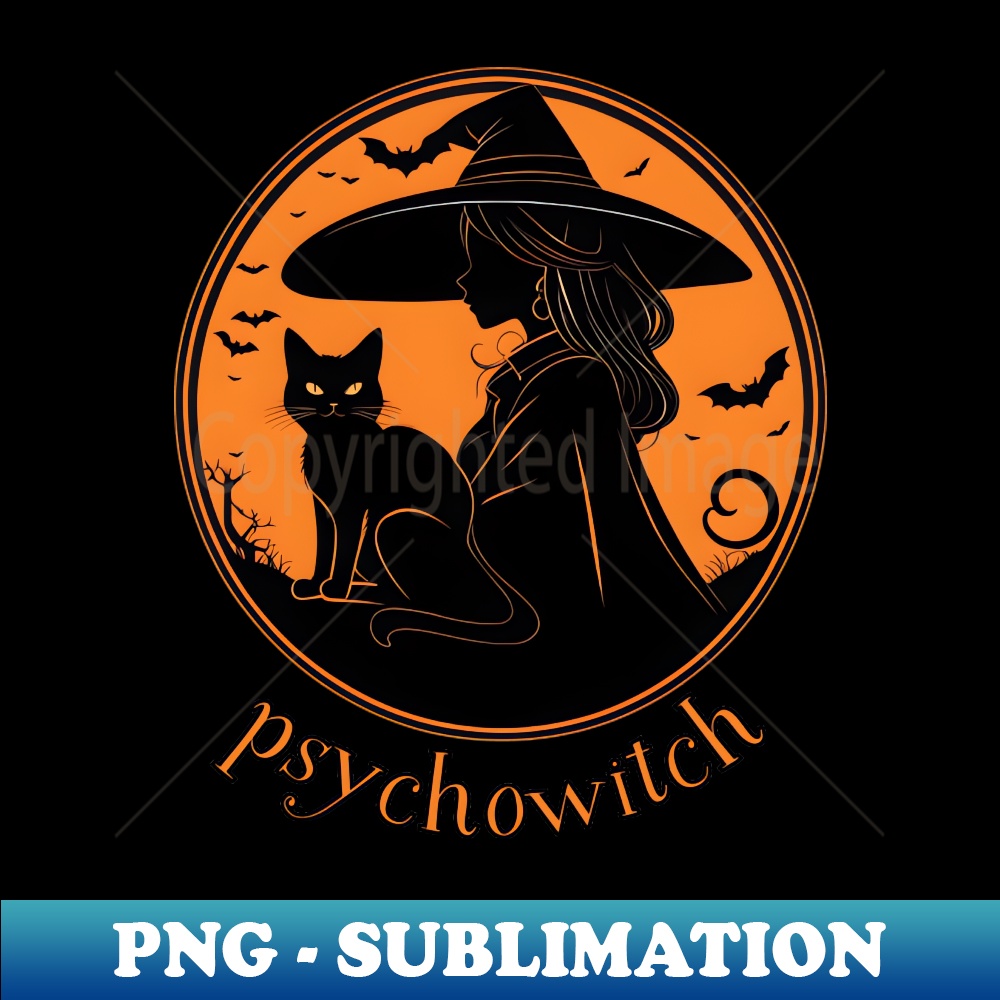 Psycho Witch Silhouette with Black Cat - Retro PNG Sublimati | Inspire ...