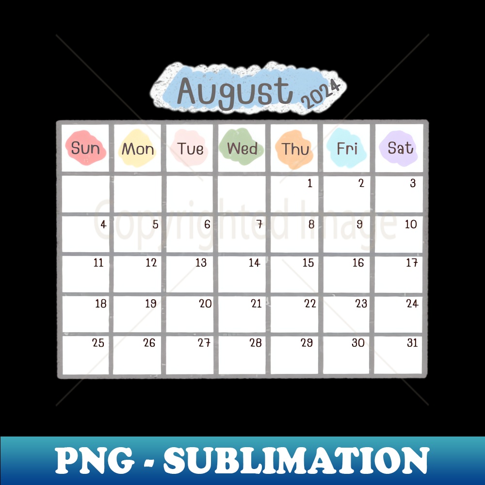 August 2024 Calendar - PNG Transparent Sublimation Design - | Inspire ...