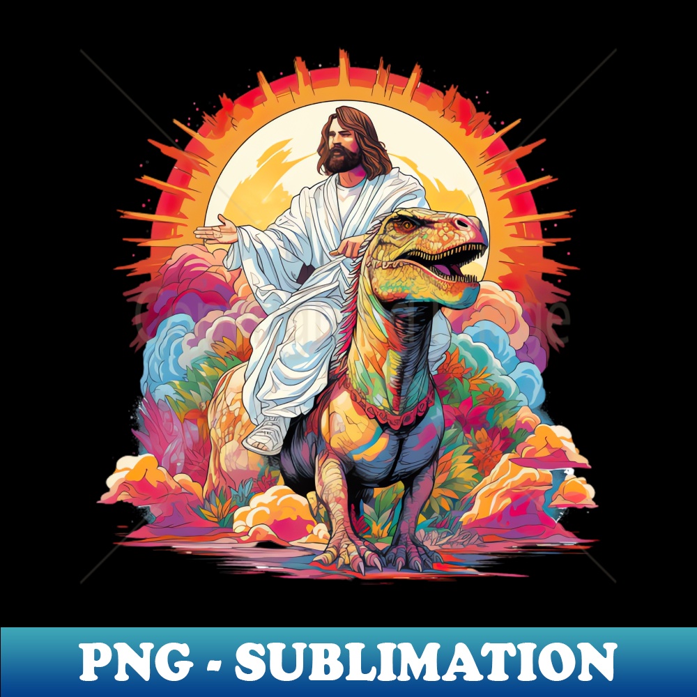 Jesus on a Dinosaur Colorful Retro Funny Rainbow Print - Dec | Inspire ...