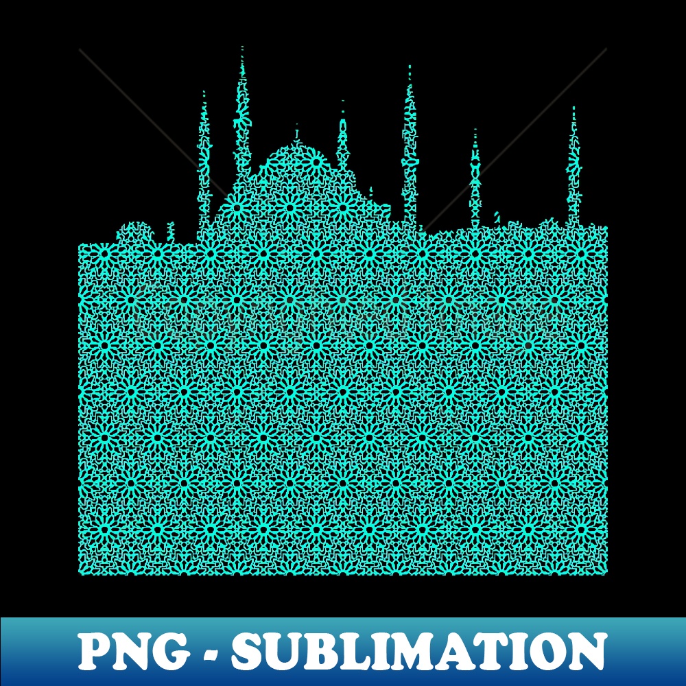 Teal Blue Mosque Silhouette with Islamic Pattern - Creative | Inspire ...