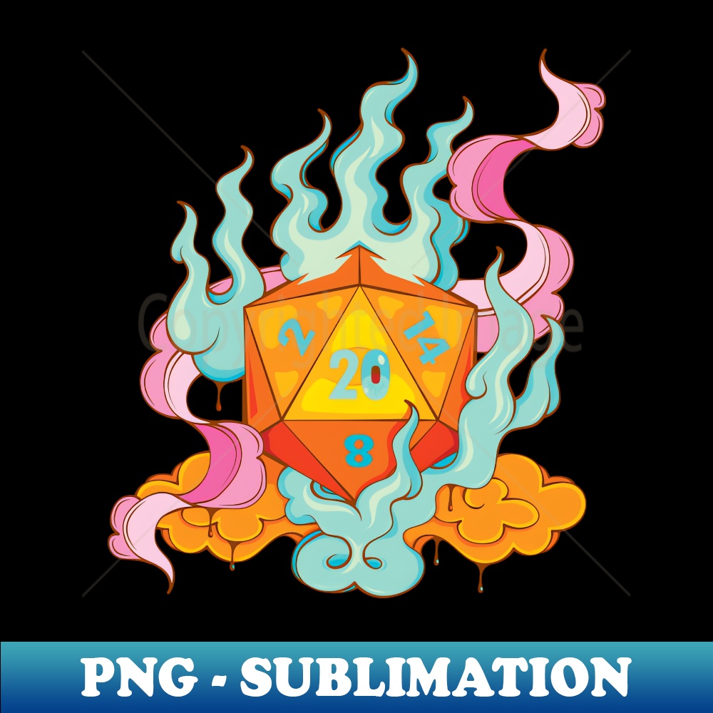 Gold D20 Lucky Dice on Fire - Instant PNG Sublimation Downlo | Inspire Uplift