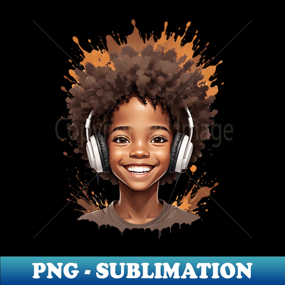 Black afro Kid Happy Gamer with Headphones splash art design | Inspire ...