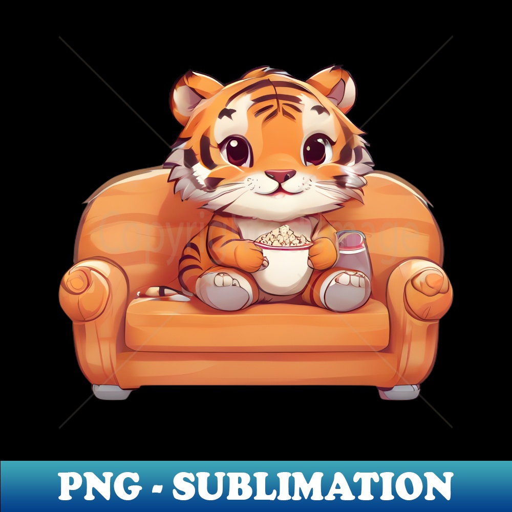 Tiger watching a movie and eating popcorn - High-Quality PNG | Inspire ...