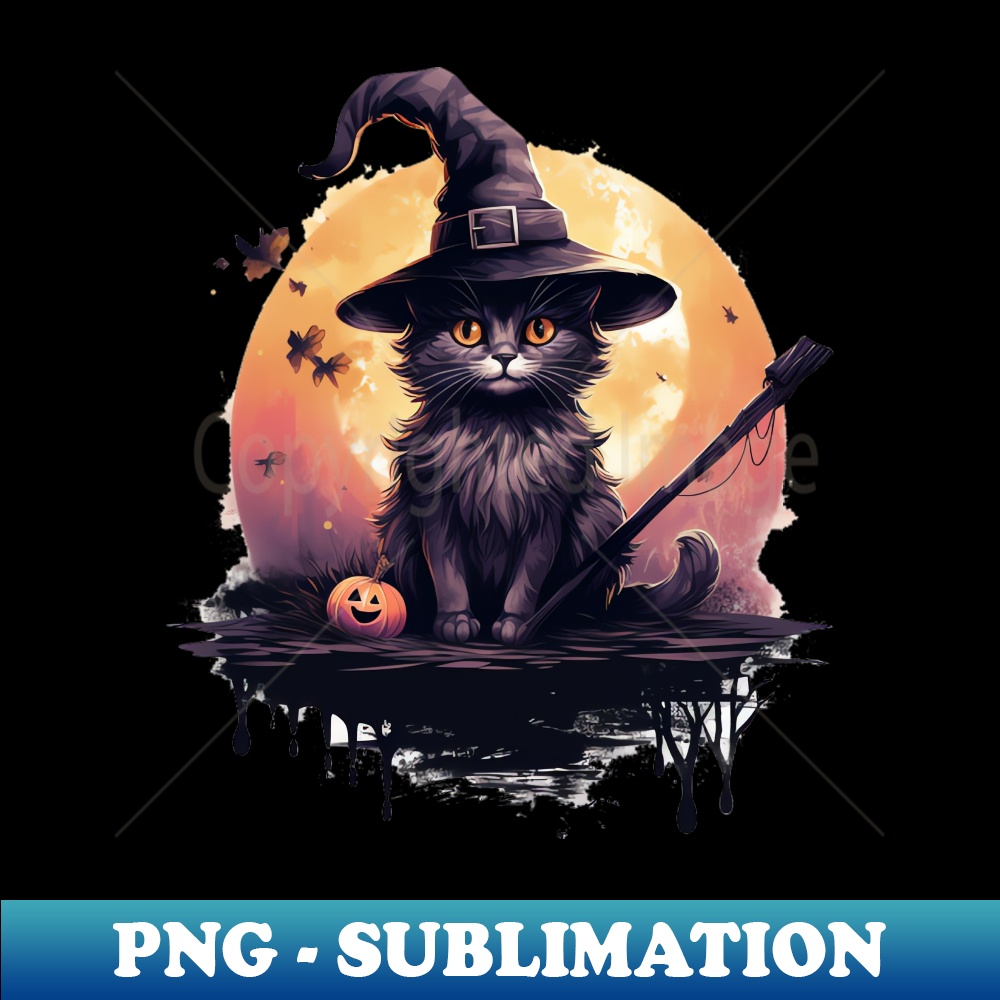Halloween Cat wearing a witch hat - PNG Transparent Sublimat | Inspire ...