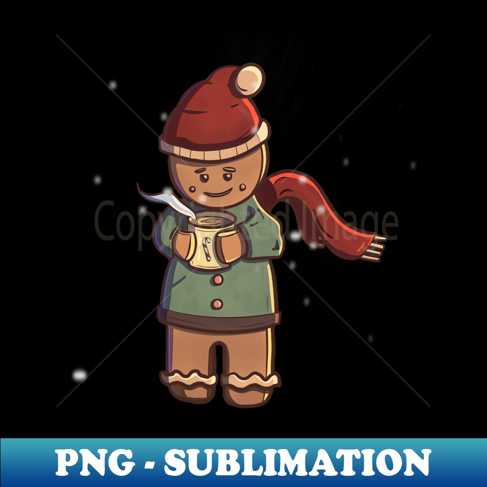 Christmas gingerbread man drinking a coffee - Retro PNG Subl | Inspire ...