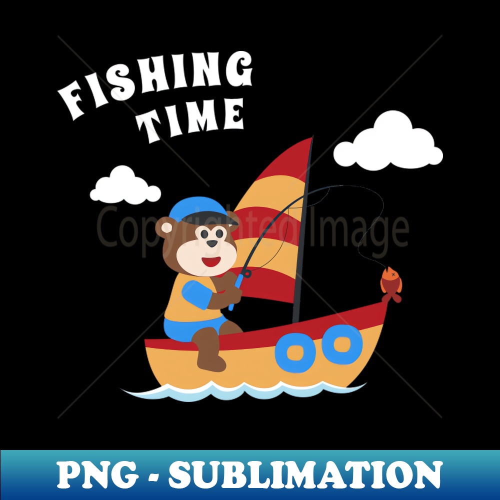 Vector cartoon illustration of cute monkey fishing on sailbo - Inspire ...