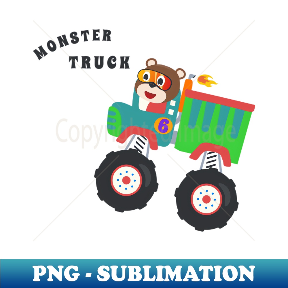Cartoon vector of monster truck with little animal driver - | Inspire ...
